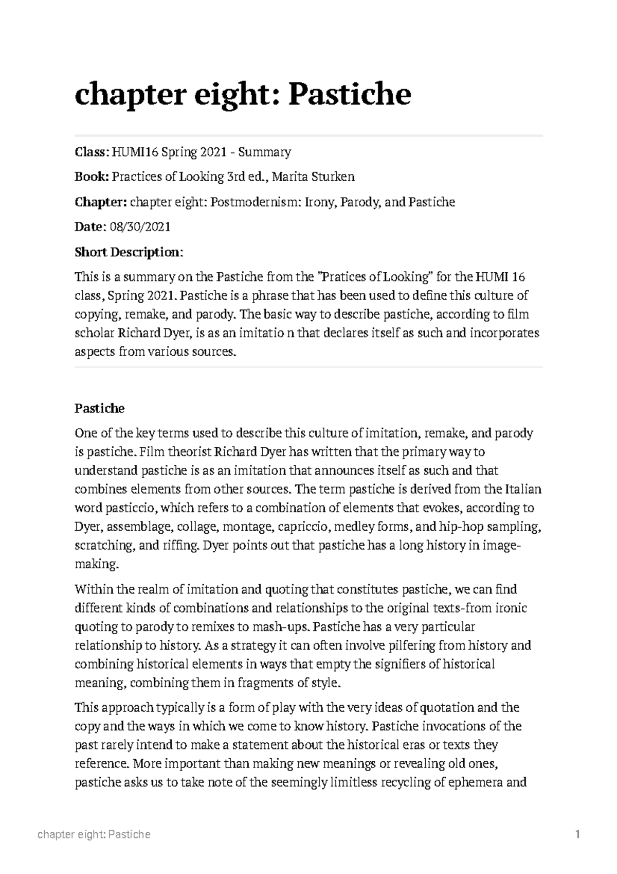 Chapter eight Pastiche - , Marita Sturken Chapter: chapter eight ...