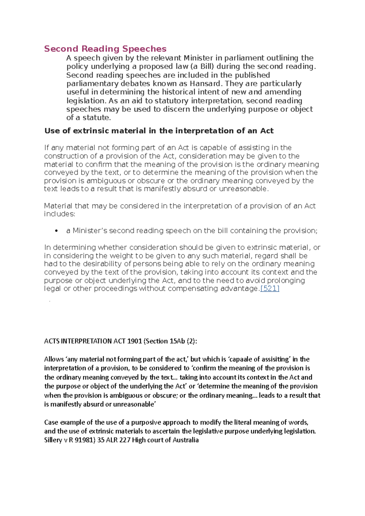 Extrinsic materials - Second Reading Speeches A speech given by the ...