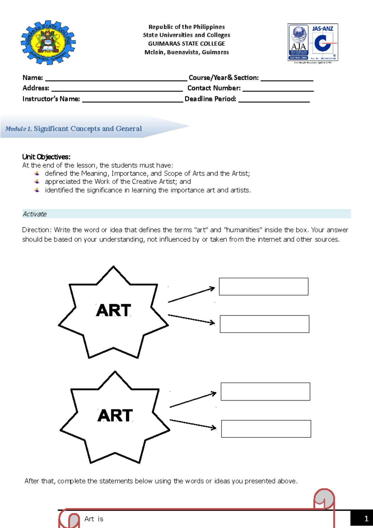 Module 1. arts and humanities - Master of Arts in Education - Studocu