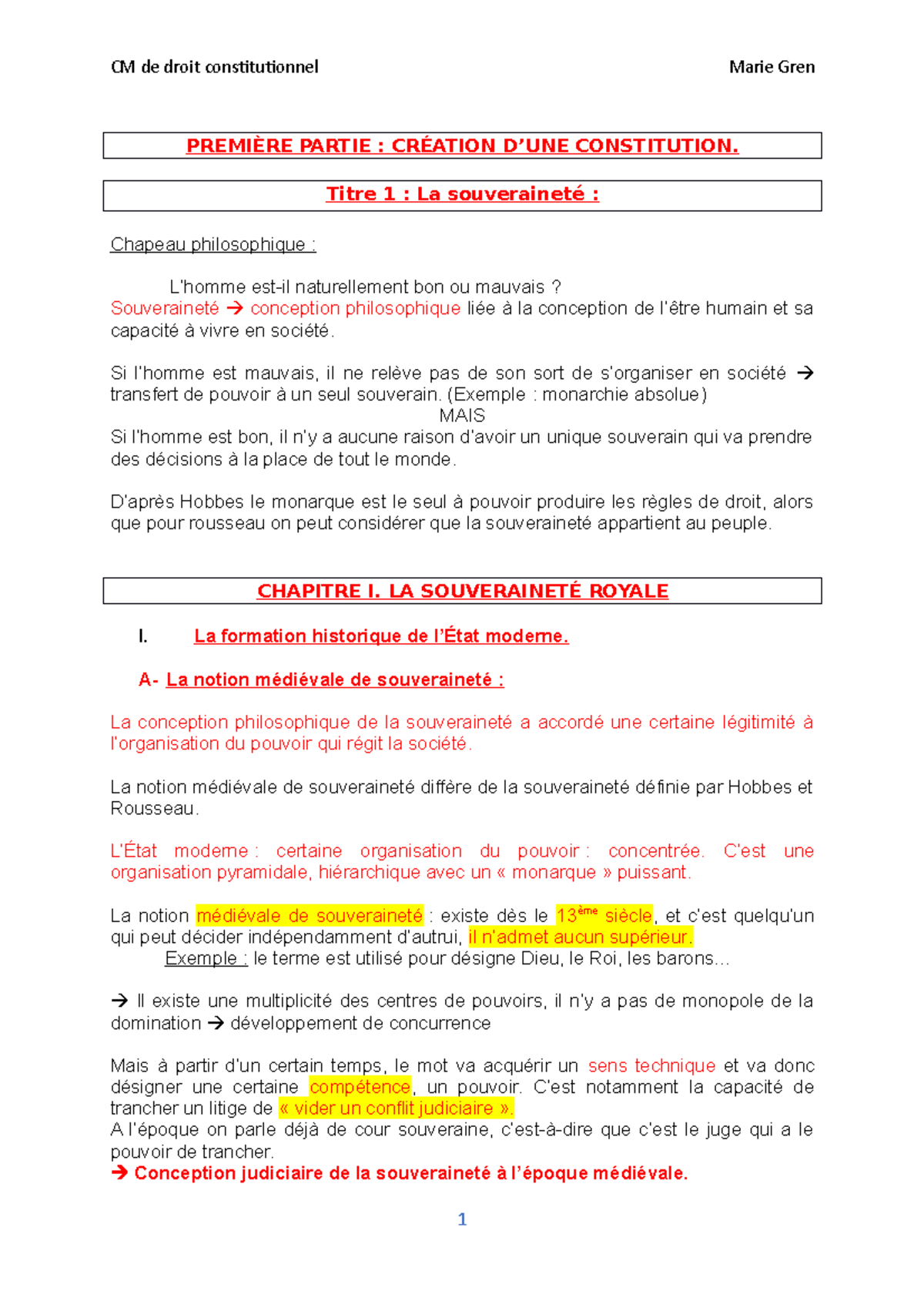 droit constitutionnel I - PREMIÈRE PARTIE : CRÉATION D’UNE CONSTITUTION ...