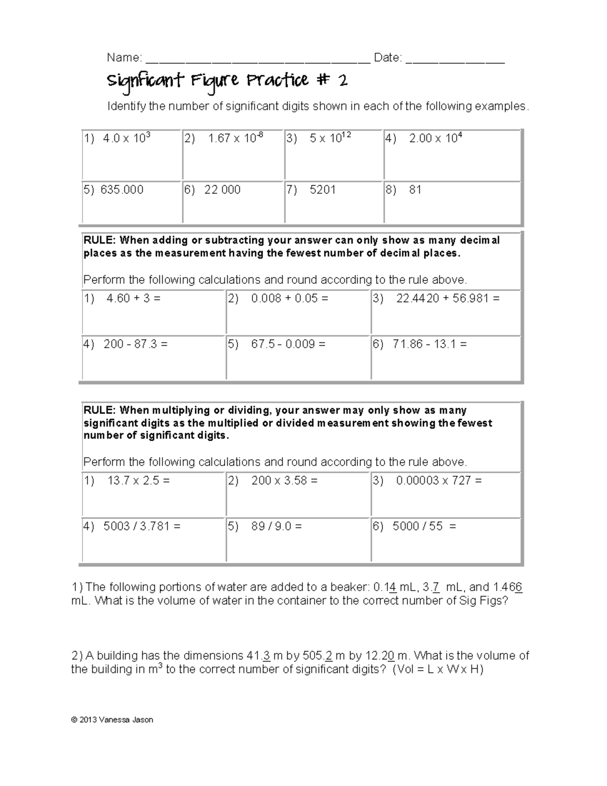 Sig Fig Practice 2 - College algebra instructor given material ...