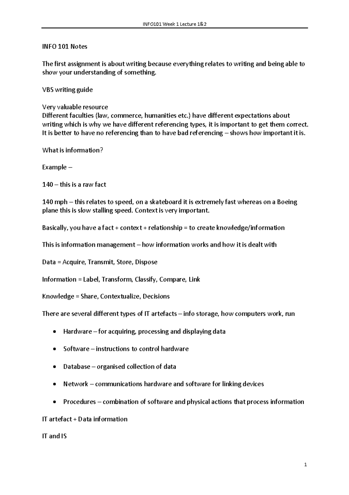 Exam 21 August 2017, answers - INFO101 Week 1 Lecture 1& INFO 101 Notes ...