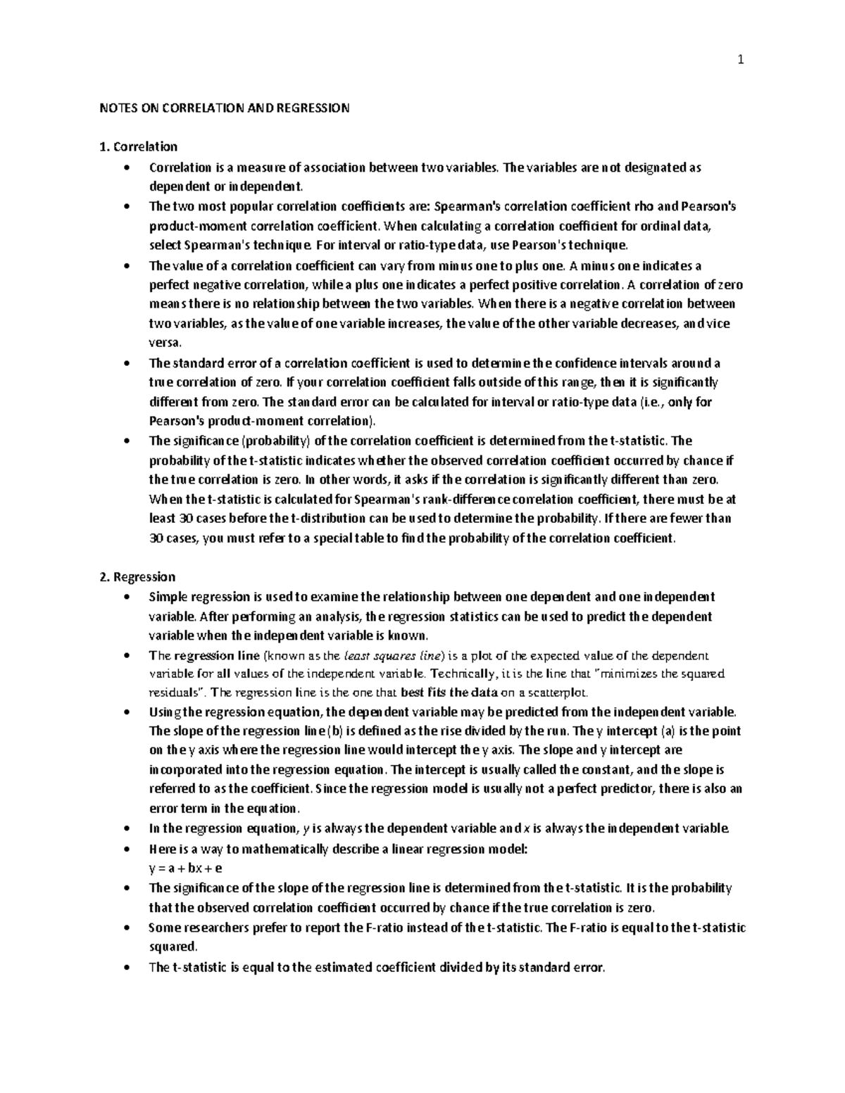 Notes-on-regression - NOTES ON CORRELATION AND REGRESSION Correlation ...