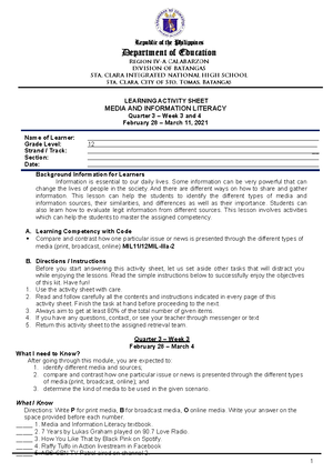 MIL Week 1-2 Q3-120-copies - LEARNING ACTIVITY SHEET MEDIA AND ...