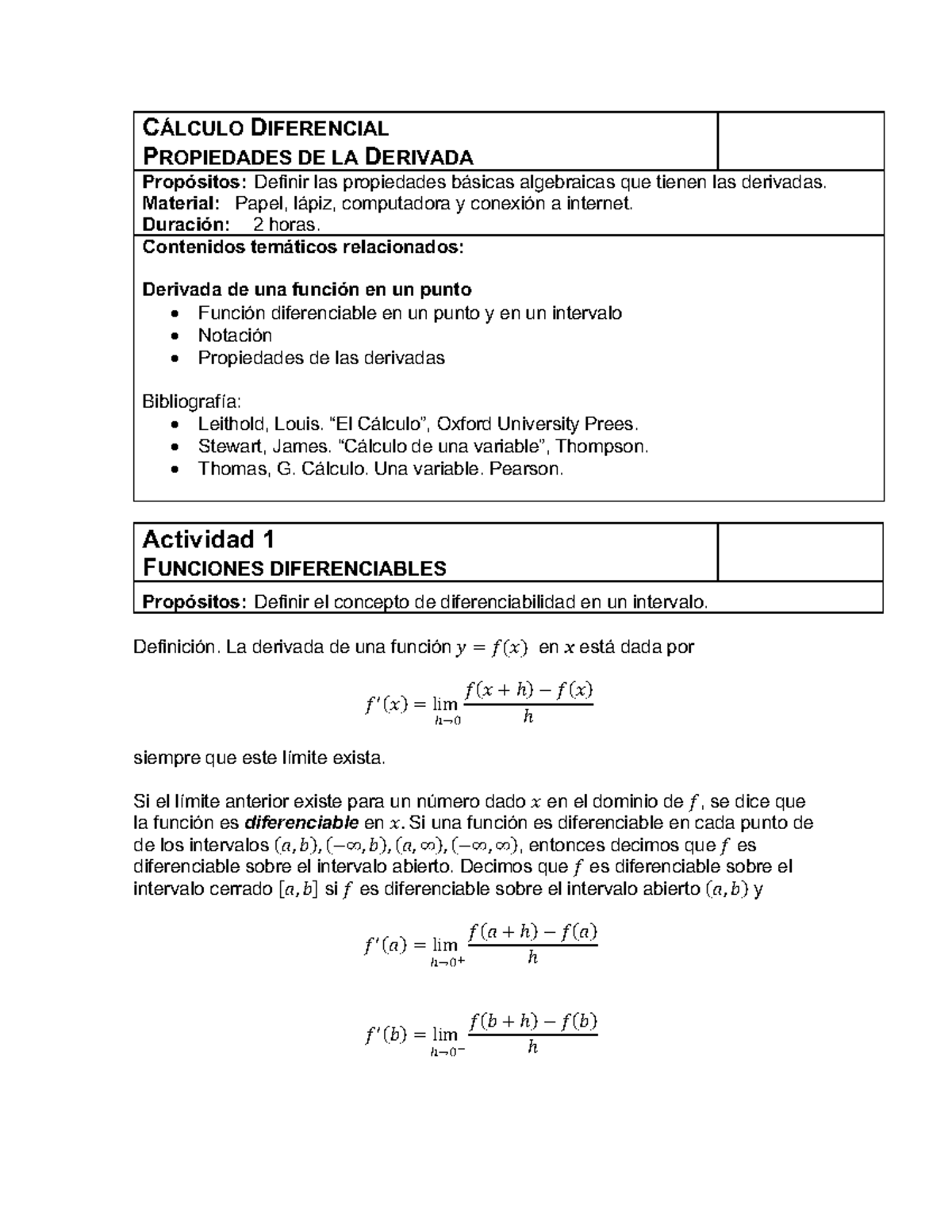 Propiedades de la derivada, definir las propiedades básicas algebraicas ...