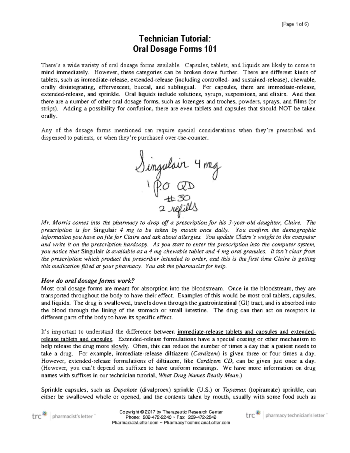 Pharmacists letter - Oral dosage forms 101 - Copyright © 2017 by ...