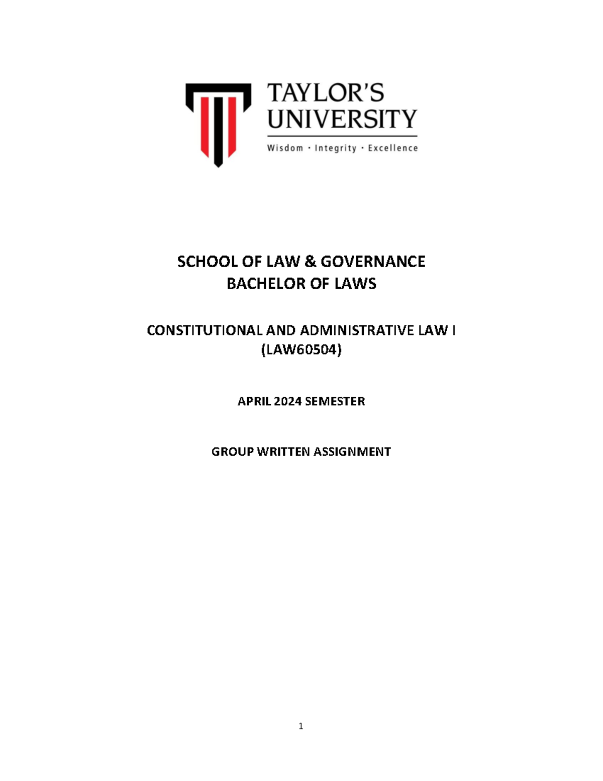 Group Assignment - SCHOOL OF LAW & GOVERNANCE BACHELOR OF LAWS ...