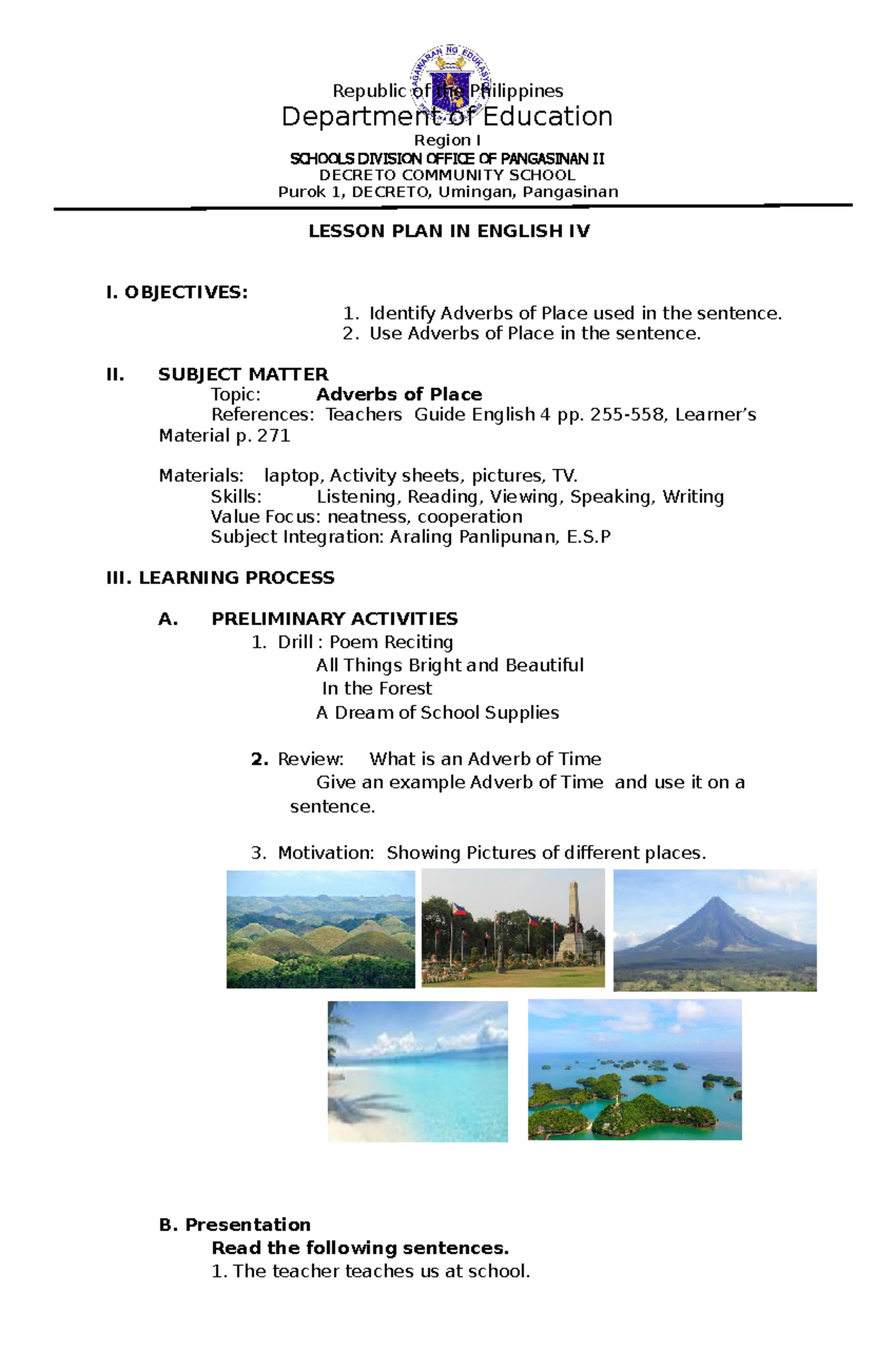 COT Grade 4 ENglish - for classroom observation - Republic of the Philippines Department of ...