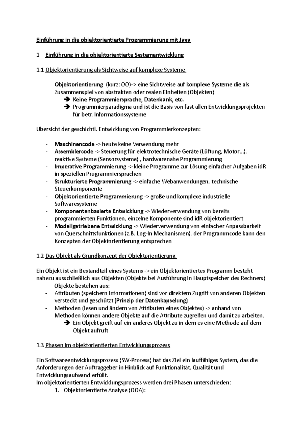 Zusammenfassung Skript IOBP01 - Grundlagen der objektorientierten ...