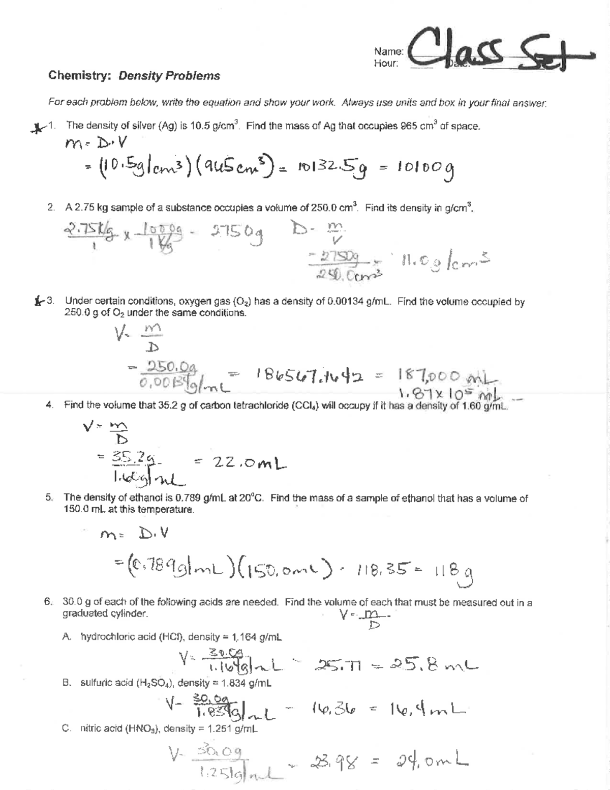 Density Problems with Answers - Bsc. chemistry - Studocu