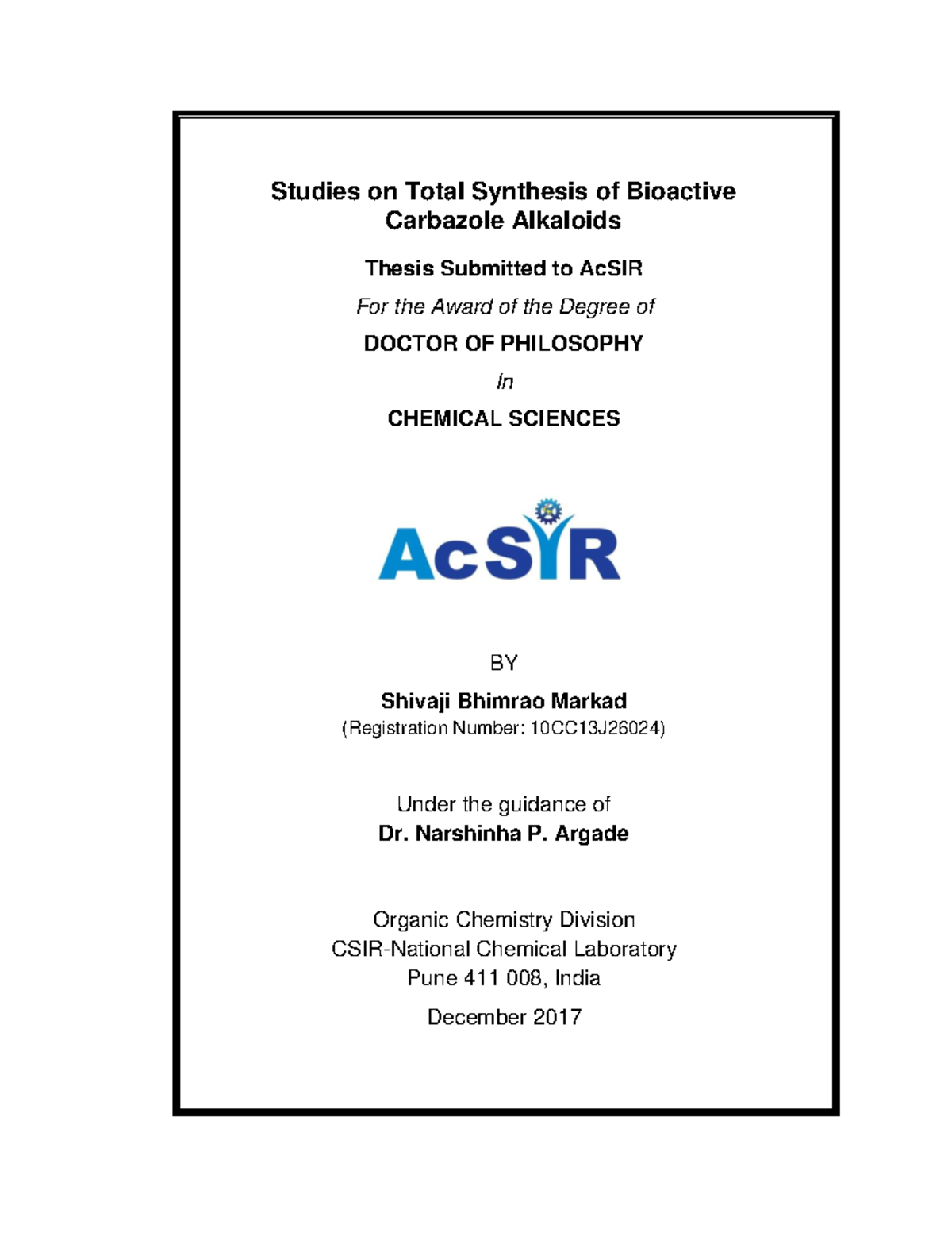 Shivaji Thesis ( Acsir 10CC13J26024) - Studies on Total Synthesis of Bioactive Carbazole ...