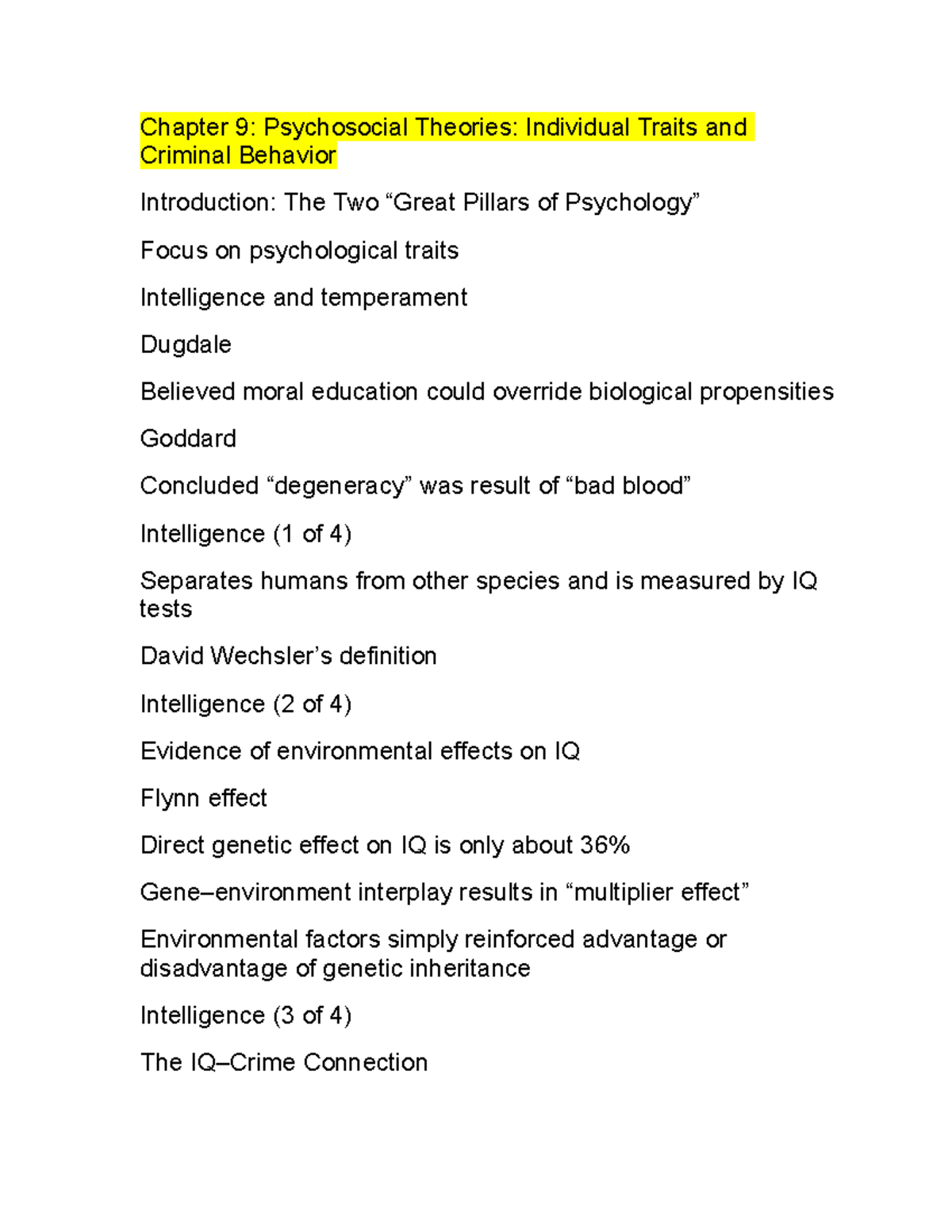 Chapter 9 - Focus on psychological traits Intelligence and temperament ...