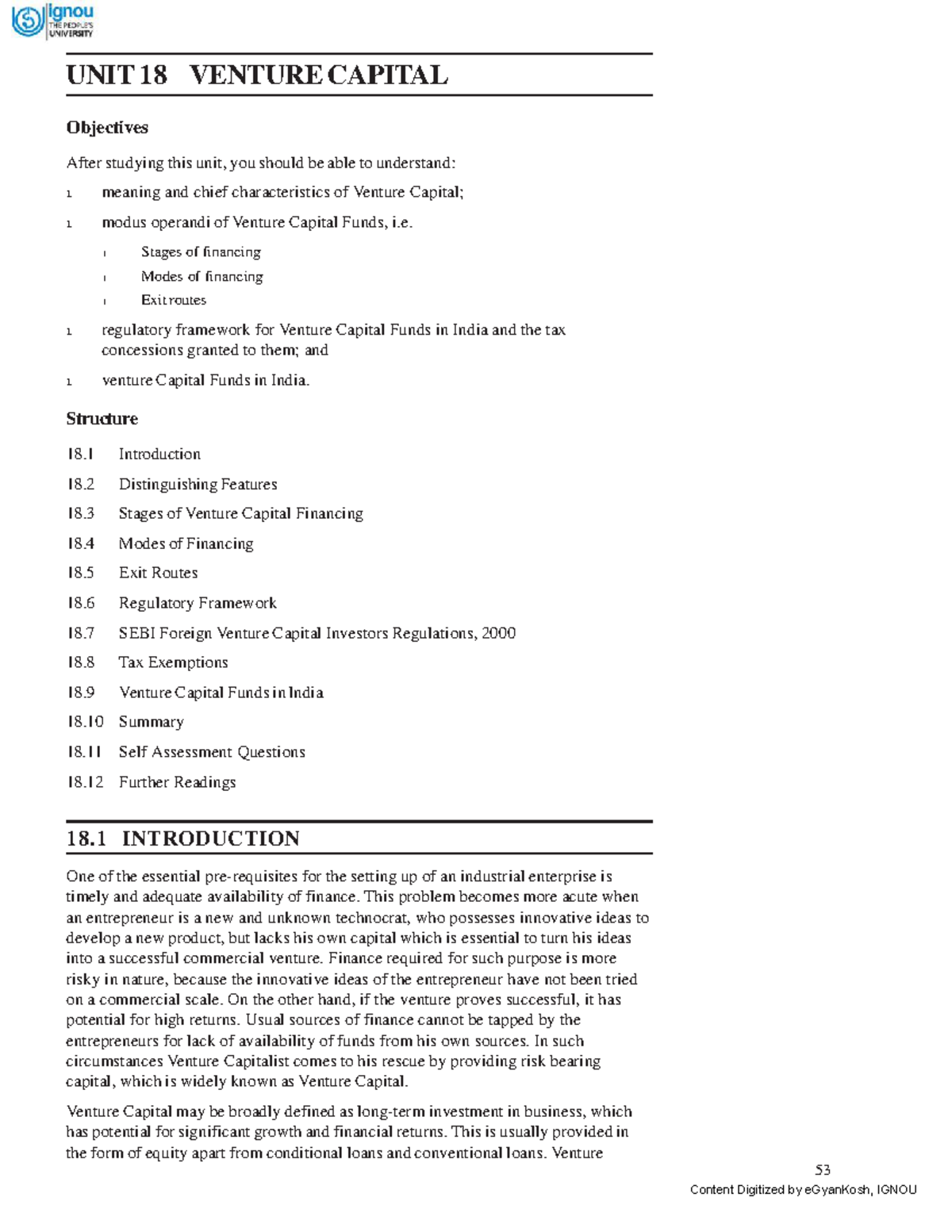 Unit 4- Venture Capital - 53 Venture Capital UNIT 18 VENTURE CAPITAL ...