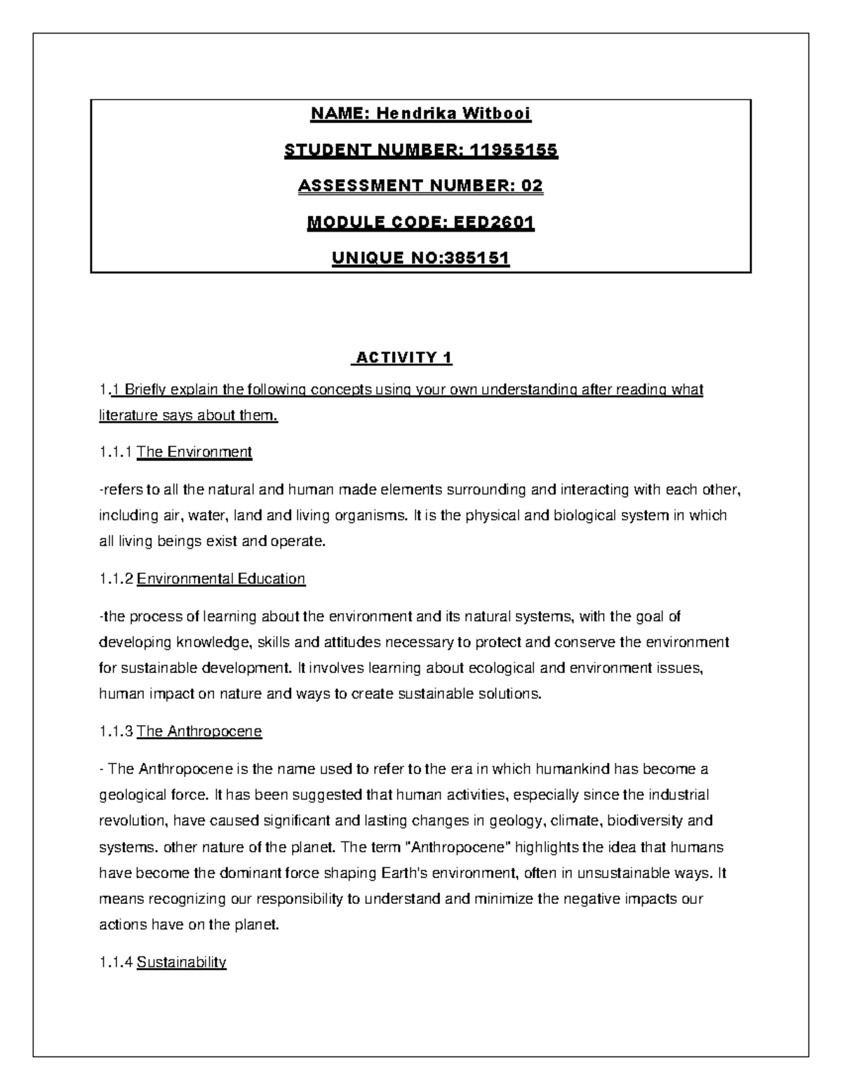 EED2601-A2 - assignment - NAME: Hendrika Witbooi STUDENT NUMBER ...