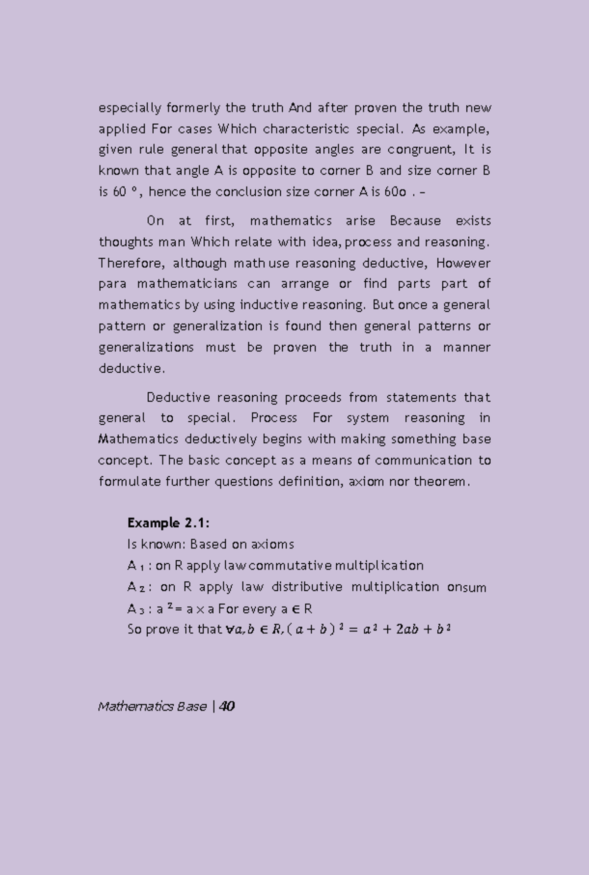 Basic foundation in mathematics-25 - especially formerly the truth And ...