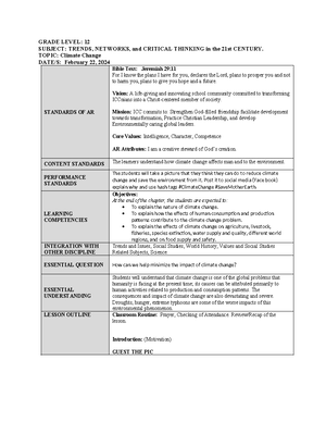 Lesson Plan - Chapter 3 Global Network - GRADE LEVEL: 12 SUBJECT ...