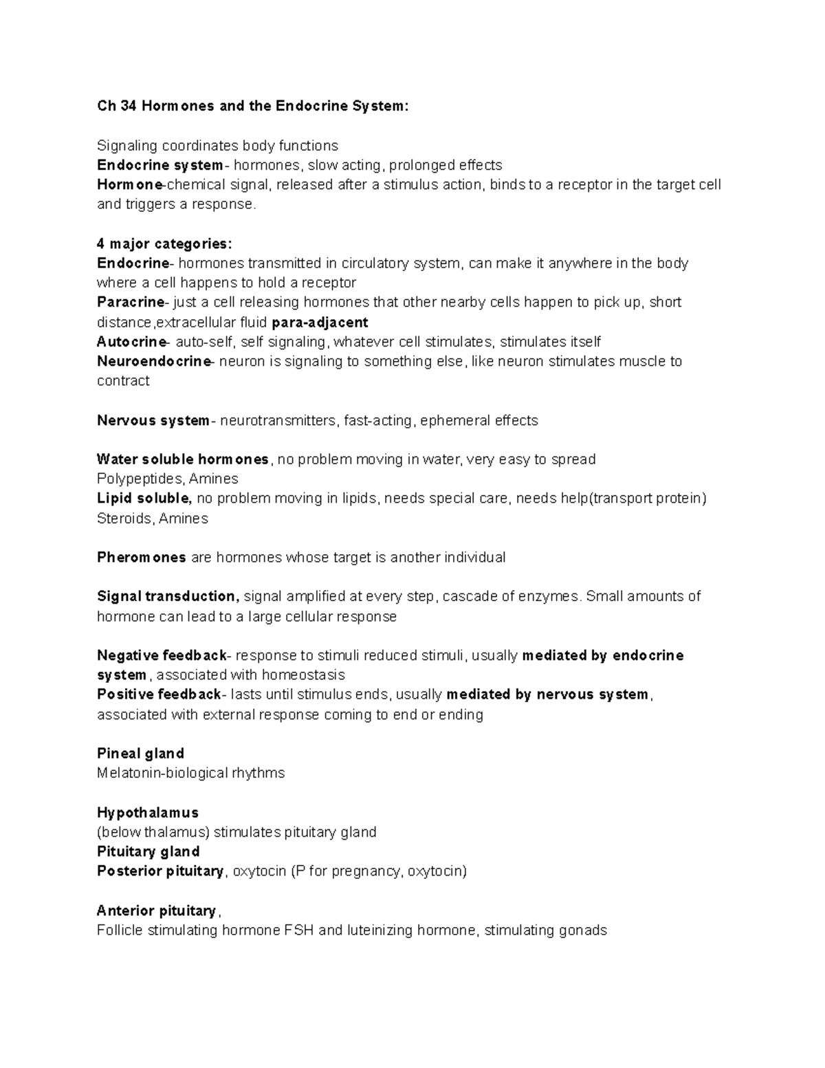 Ch 34 Hormones and the Endocrine System - 4 major categories: Endocrine ...