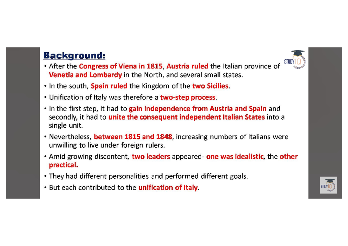 Unification of Italy - In this pdf it contains - BA (Hons.) History ...