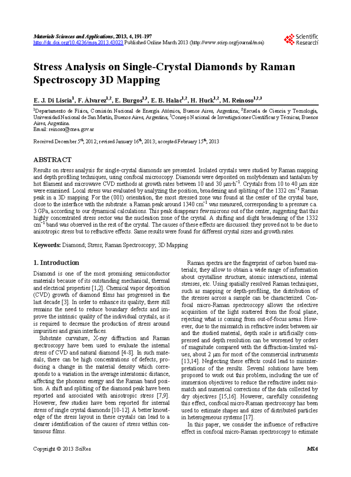 Stress Analysis on Single-Crystal Diamonds by Rama - Materials Sciences ...