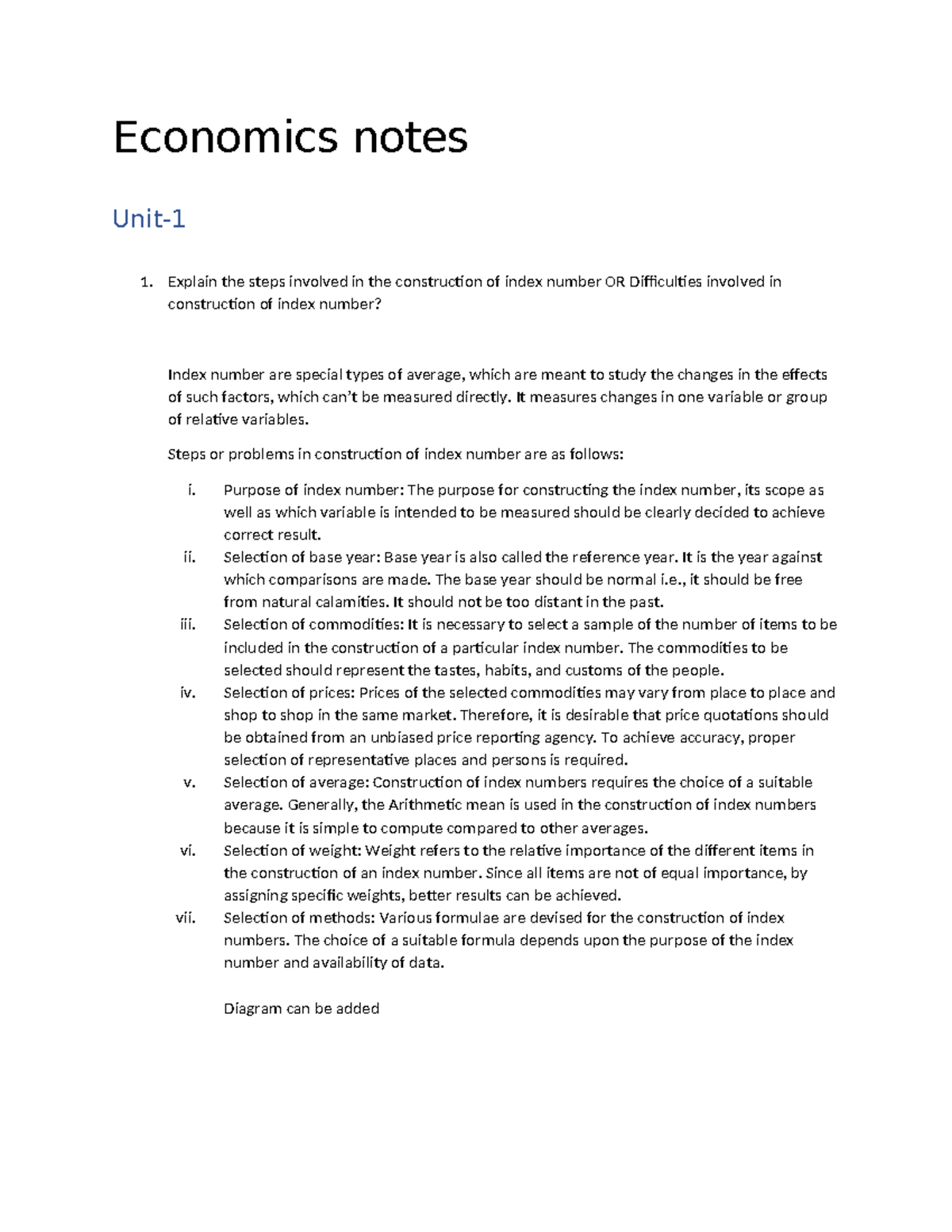 Economics notes - Economics notes Unit- 1. Explain the steps involved ...