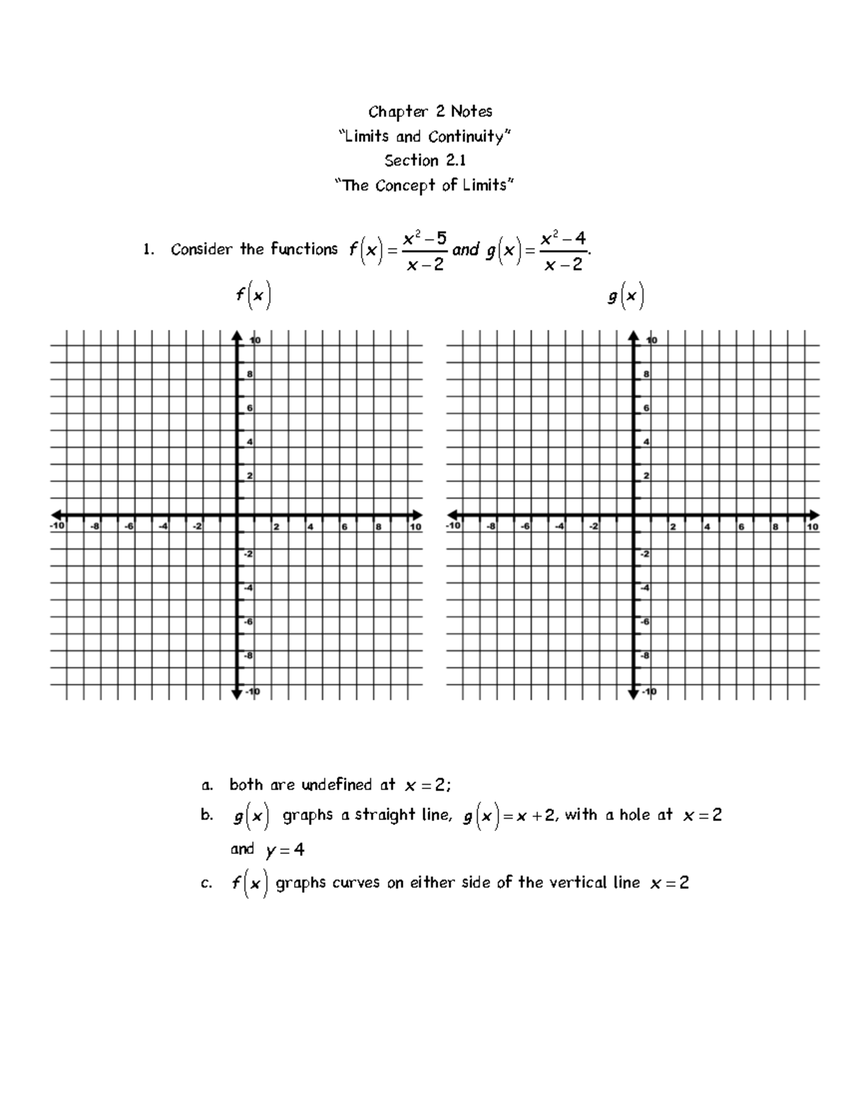 Chapter 2 Notes and Examples - Chapter 2 Notes “Limits and Continuity ...