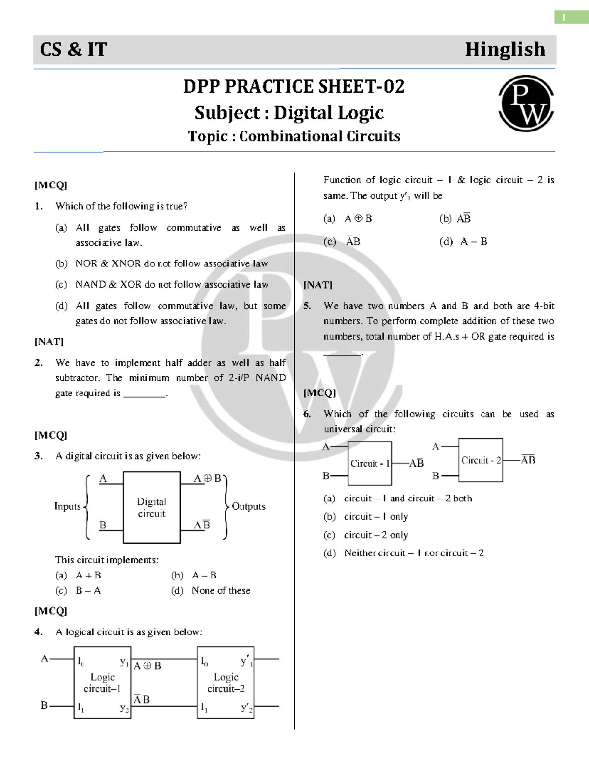 02 Practice Sheet Digital Electronics Iswar Sir Upendra Pal 2 1 - CS ...