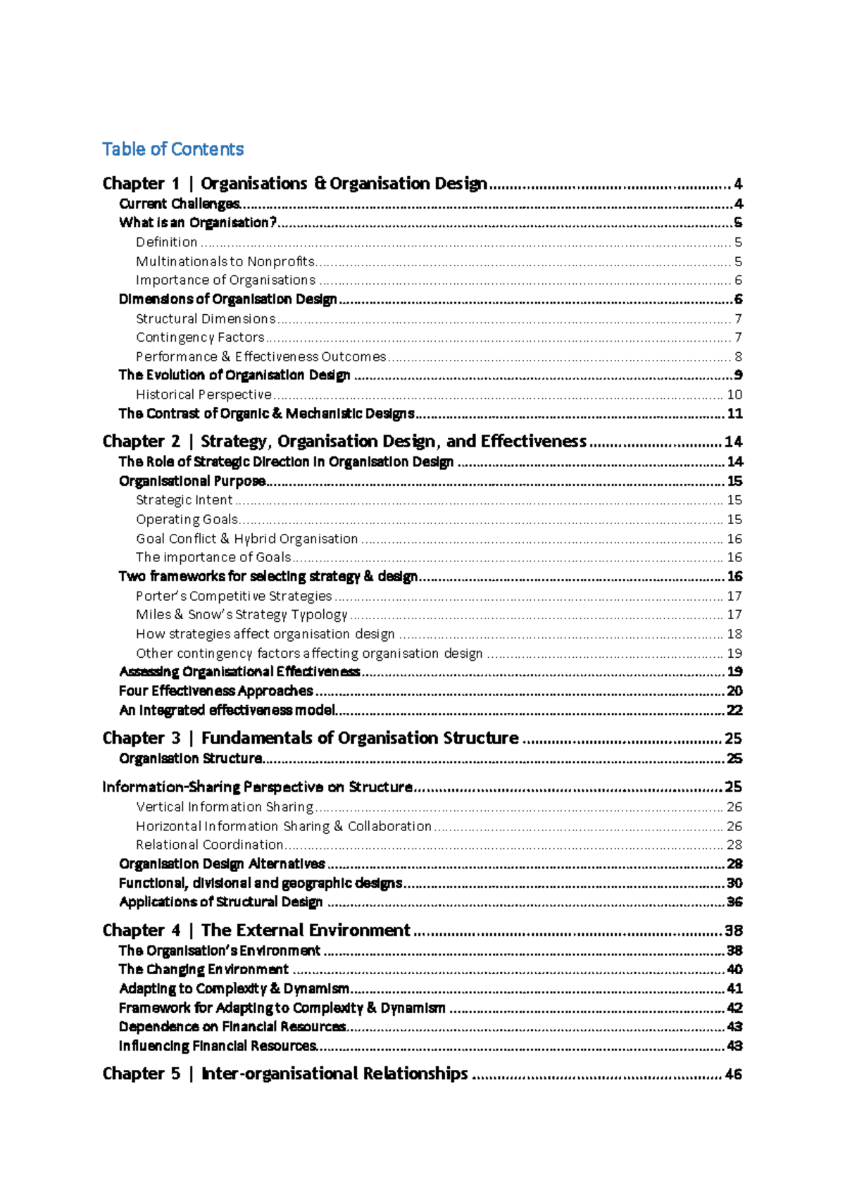 ITO Final Notes - Summary Introduction to Organisations - Table of ...