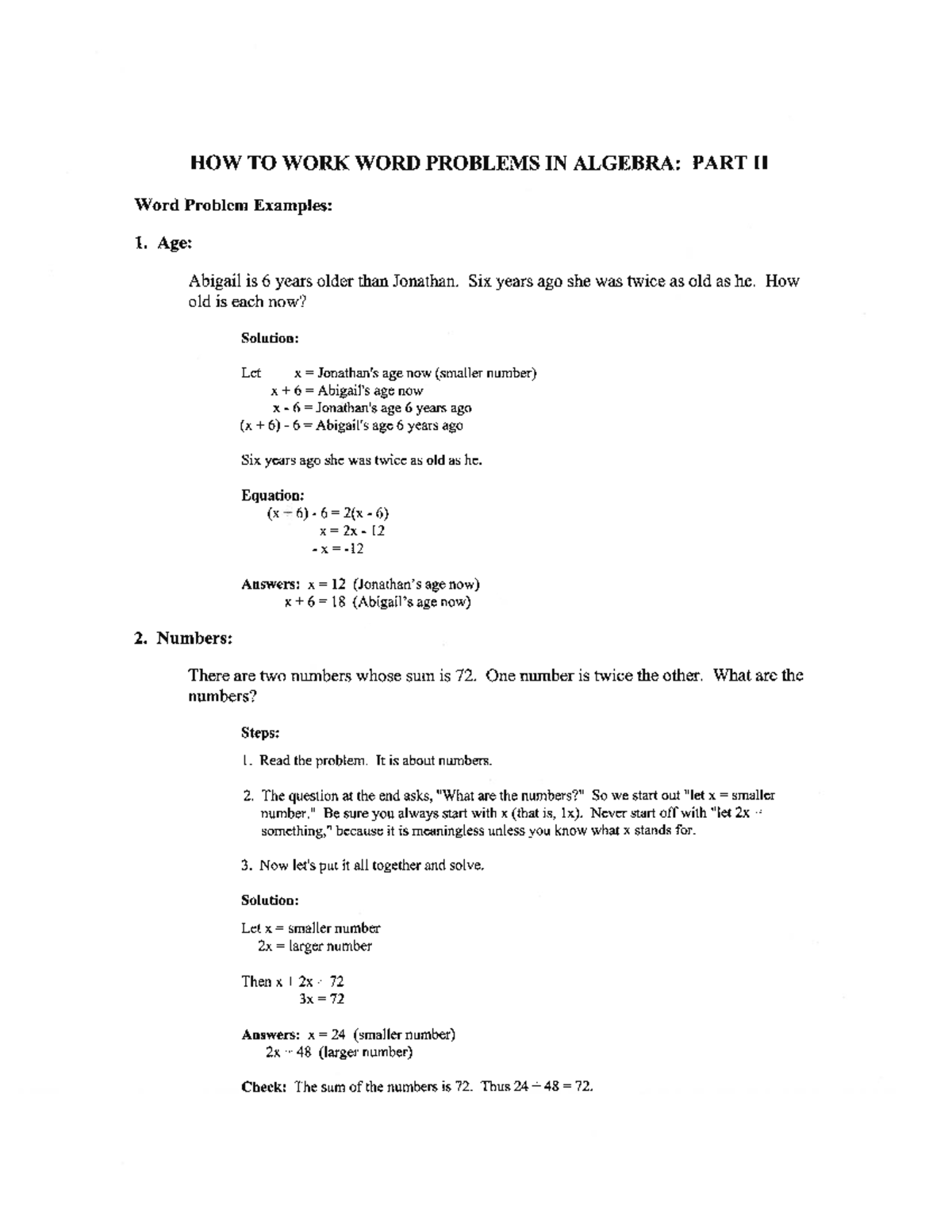 Lwtech learning lab math algebra word problems 2 - Mechanical ...