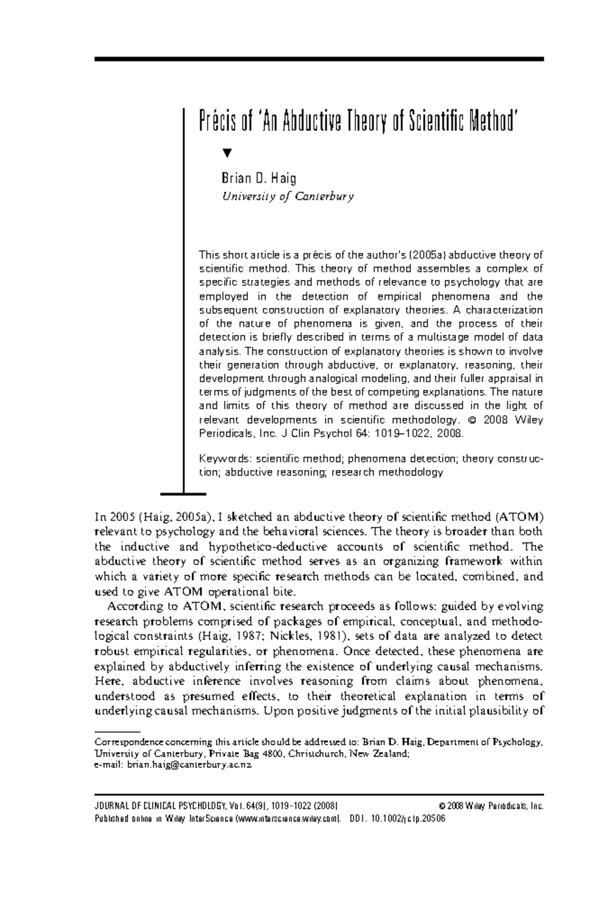 Precis of An Abductive Theory of Scienti - Pre ́ cis of ‘An Abductive ...