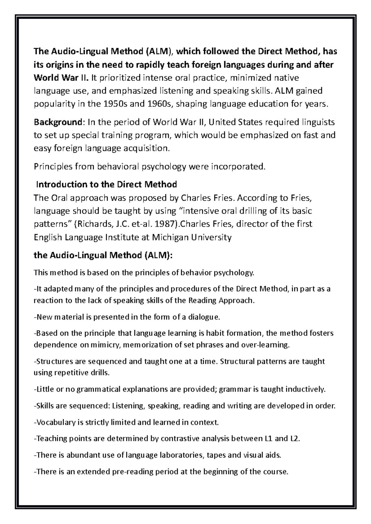 Alm - alm - The Audio-Lingual Method (ALM), which followed the Direct ...