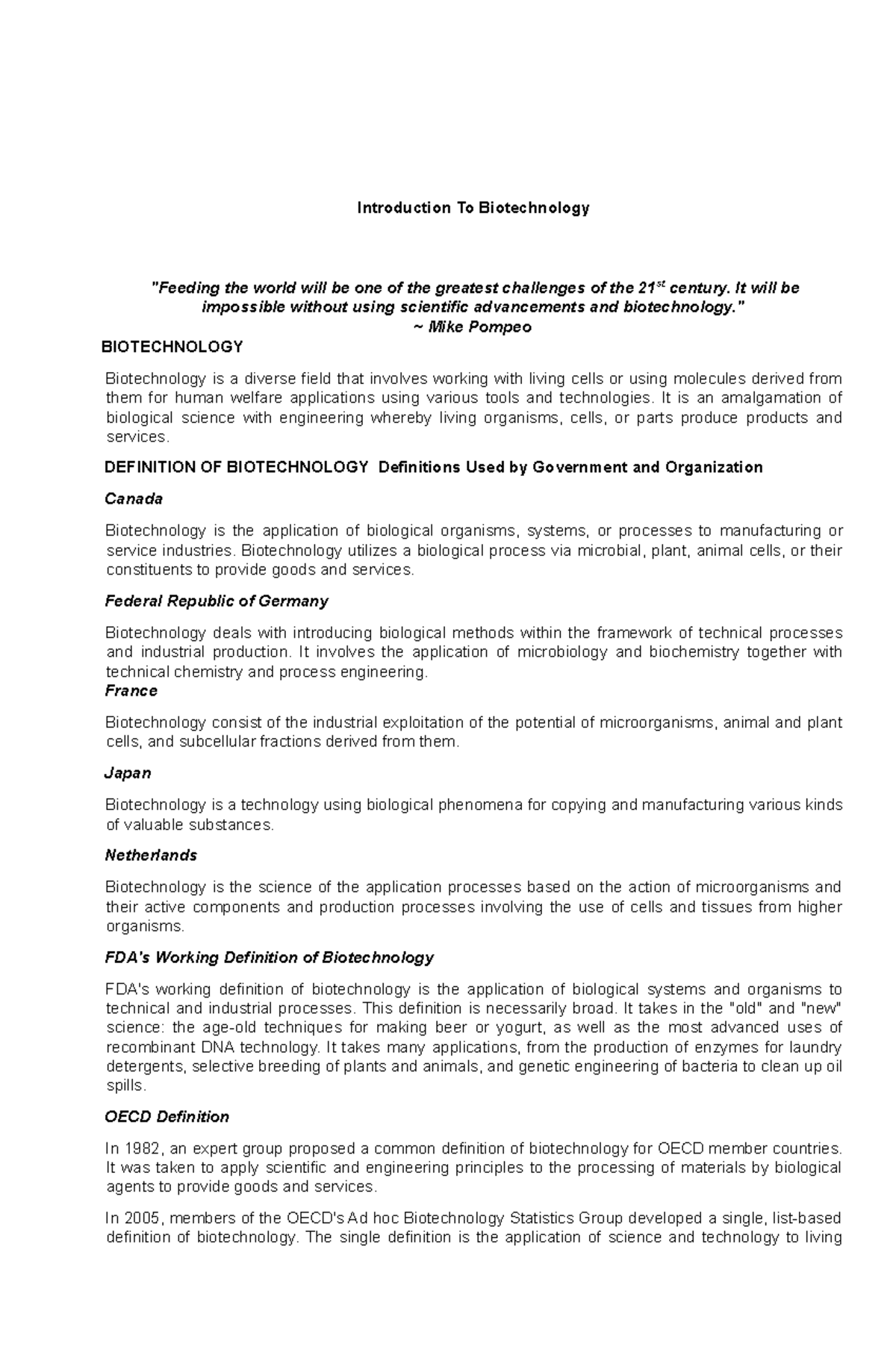 Introduction To Biotechnology - Introduction To Biotechnology "Feeding ...