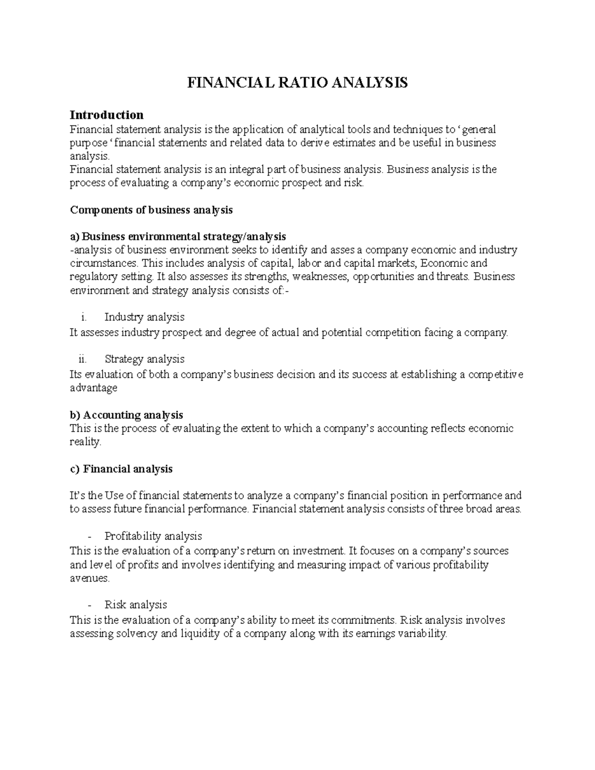 Financial Ratio Analysis - FINANCIAL RATIO ANALYSIS Introduction ...