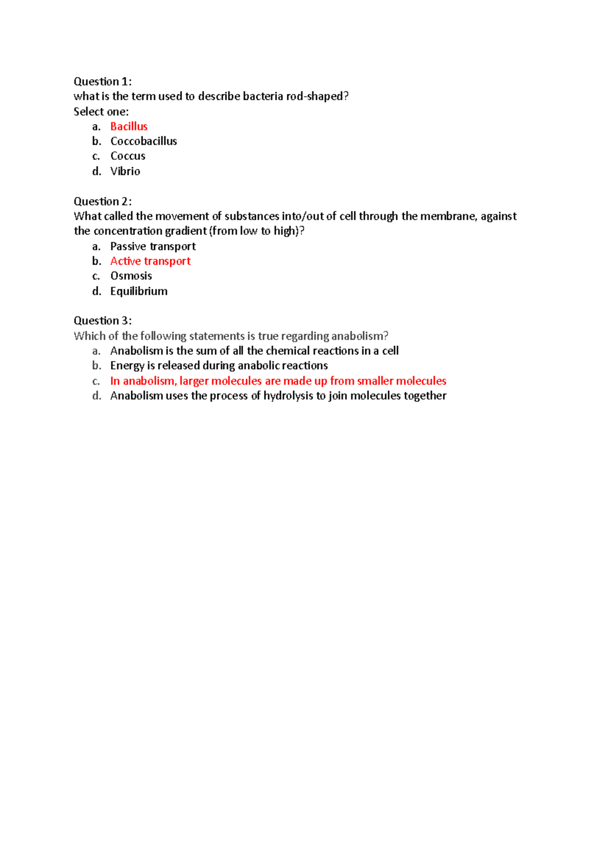 3 multiple choice questions biology ( science) - Question 1: what is ...