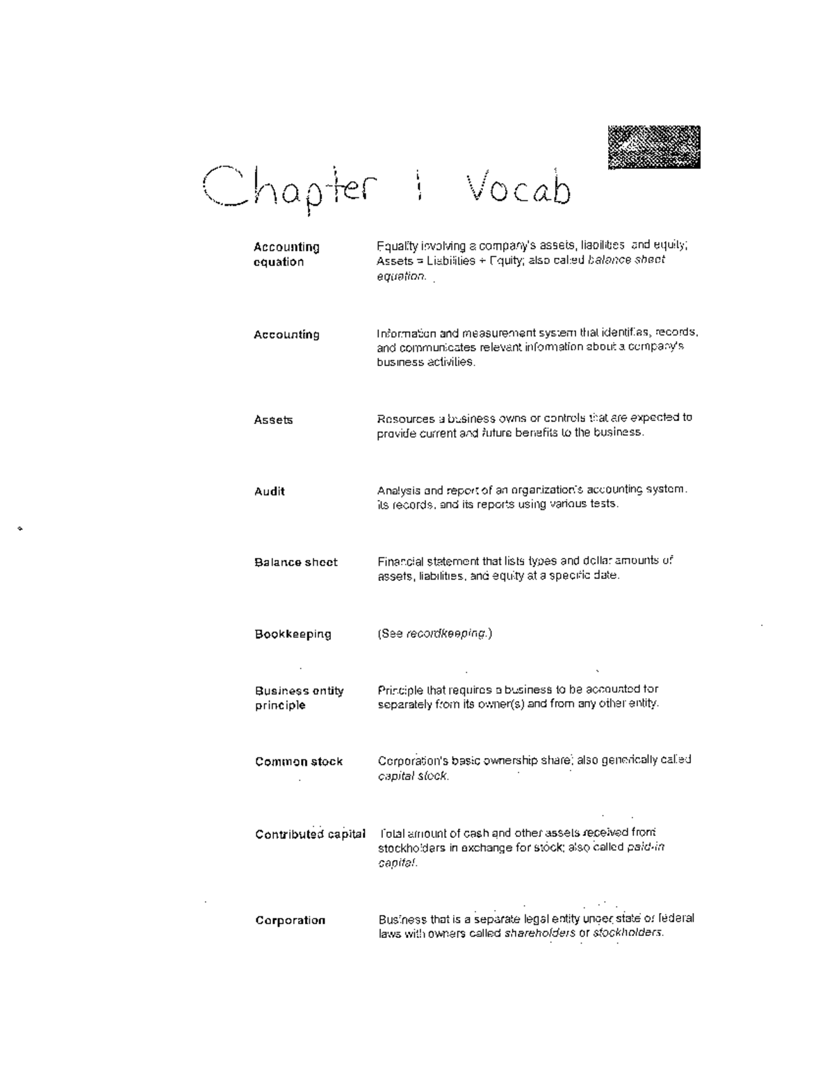 Chapter 1 Vocab - Summary Financial Accounting - ACCT 1A - Studocu