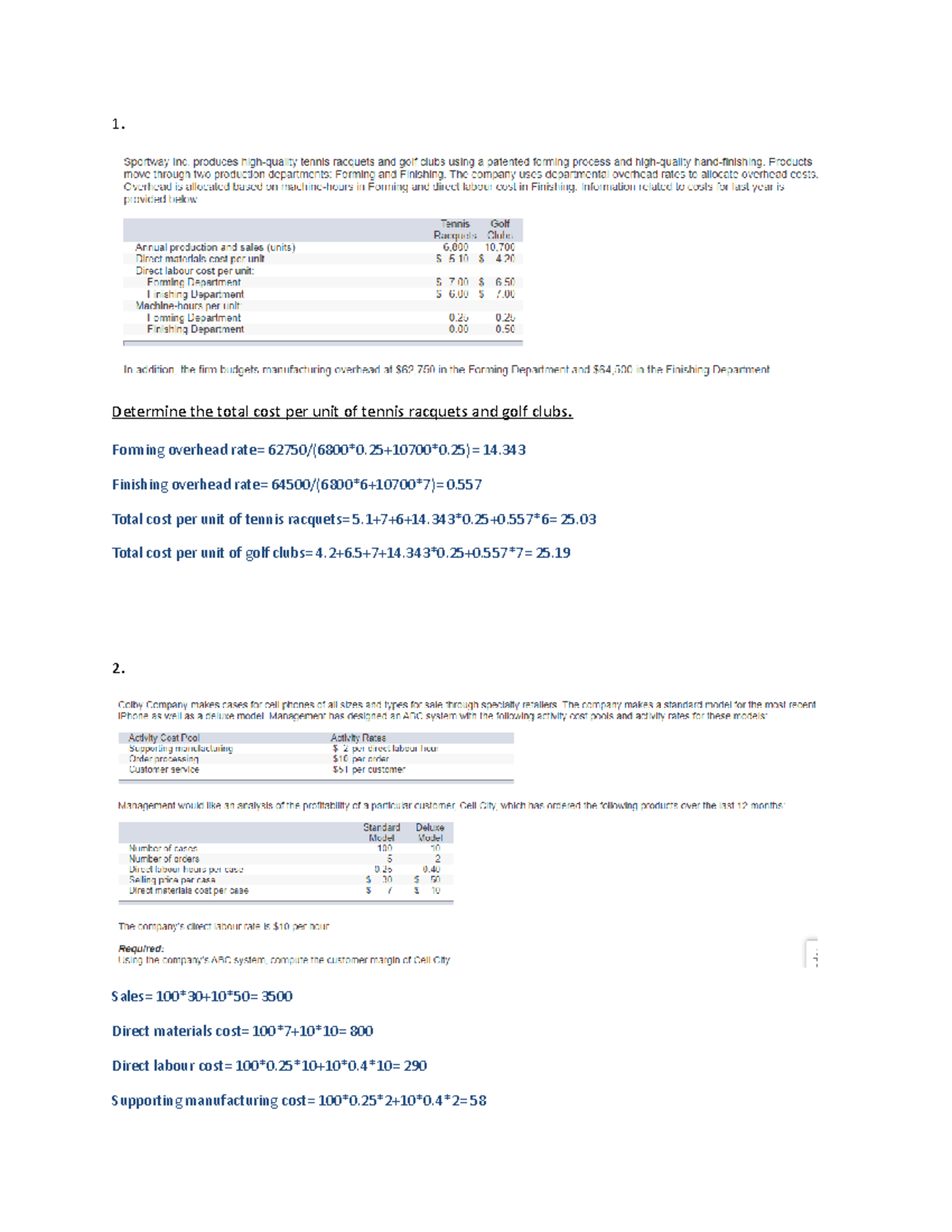Assignment 1 - a homework content - 1. Determine the total cost per ...