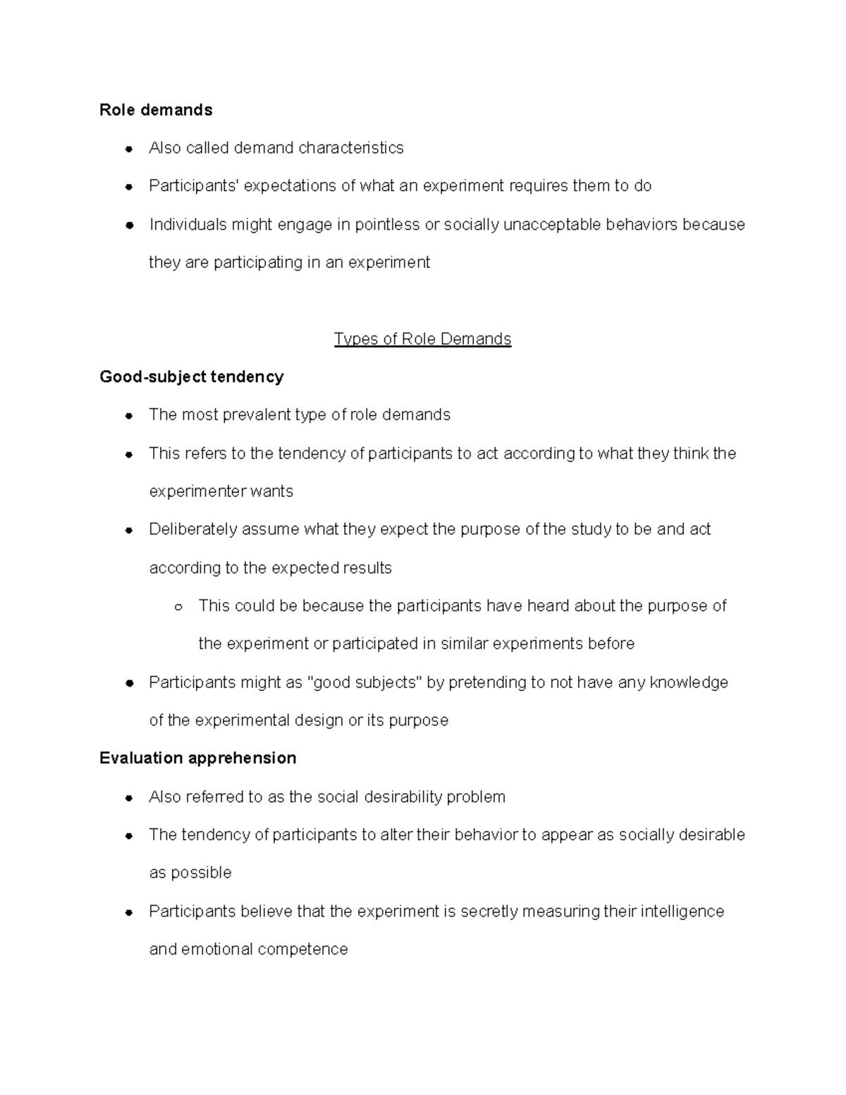 Experimental Psychology Validity - Role demands Also called demand ...