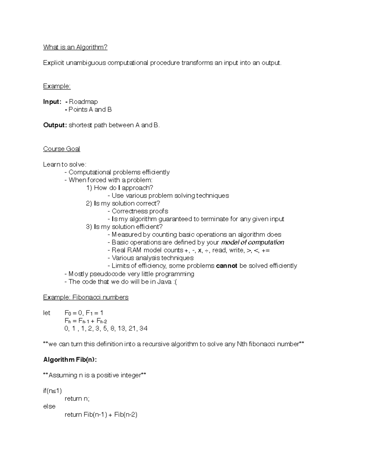 Lecture 01 - Intro - What is an Algorithm? Explicit unambiguous ...