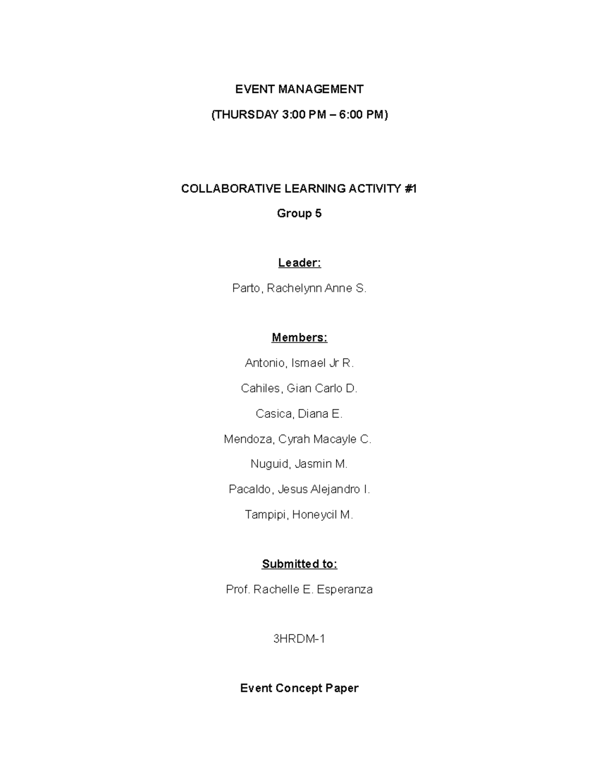 Concept Paper - EVENT MANAGEMENT (THURSDAY 3:00 PM – 6:00 PM ...