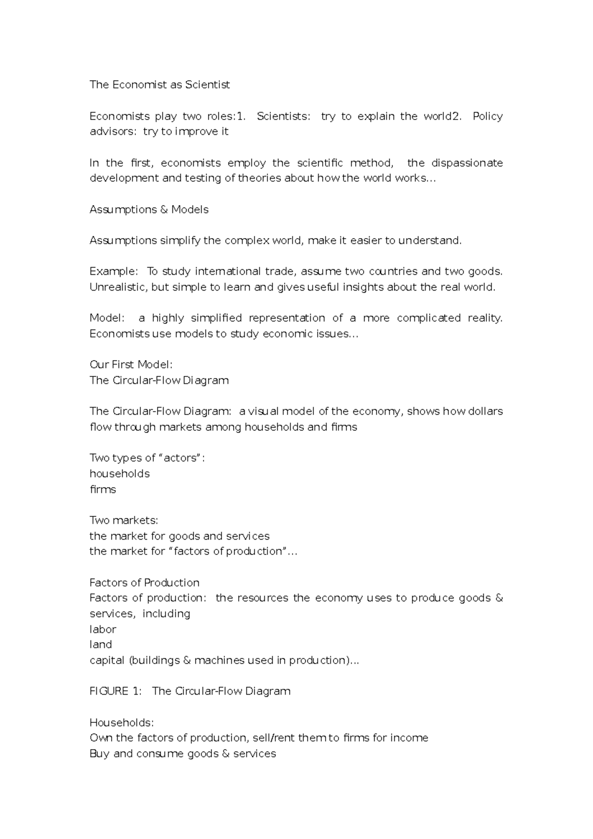 ECON 20A Chapter 2 Notes - The Economist as Scientist Economists play ...