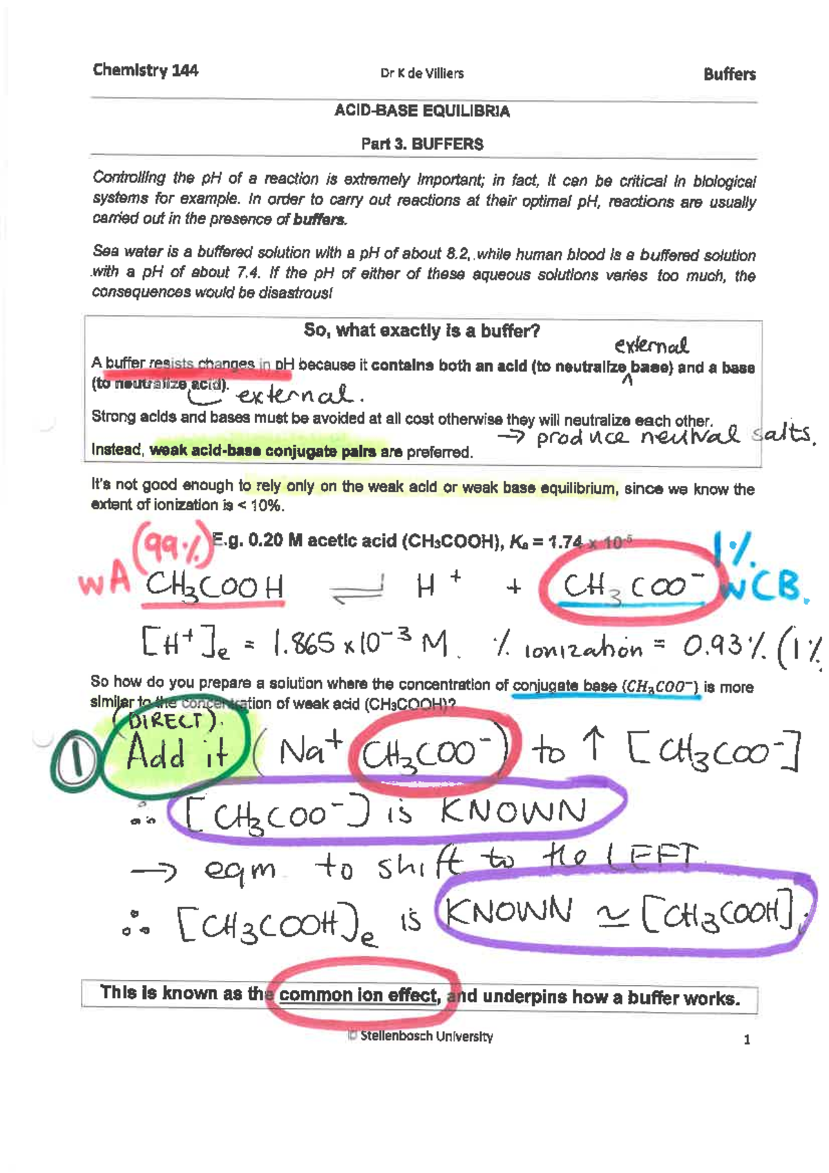 Dr K notes 4 Buffers v2 - CHEM144 - Studocu