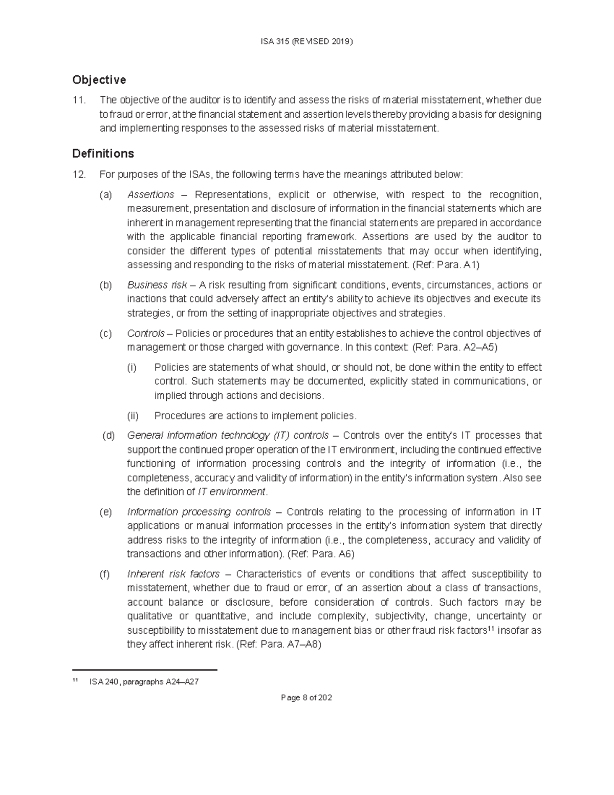 ISA -315-Definitions - BUS132 notes - ISA 315 (REVISED 2019) Page 8 of ...