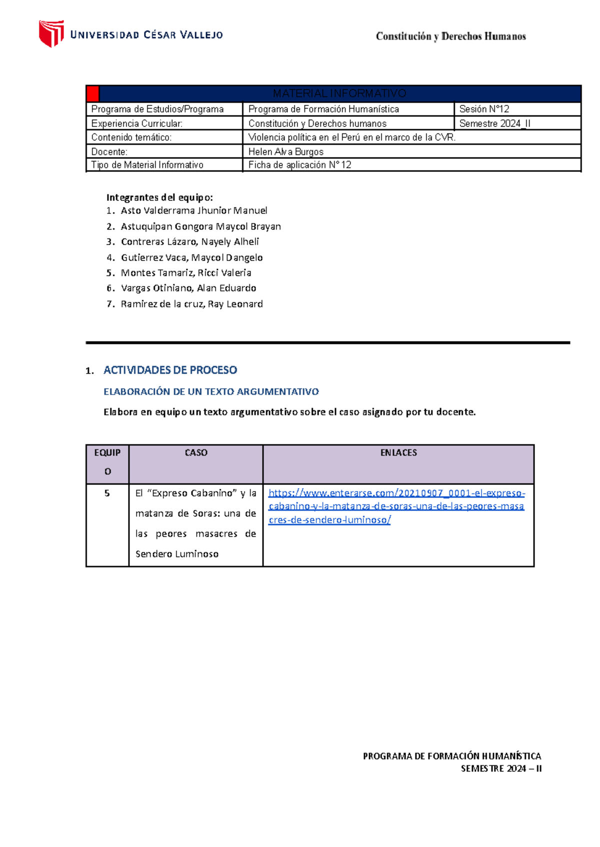 Lab 12 - C.C. D.D. H.H. - Grupo 5 - MATERIAL INFORMATIVO Programa de Estudios/Programa Programa ...