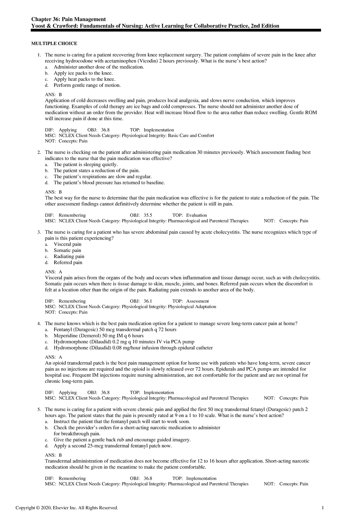 Pain Management in Nursing - Studocu