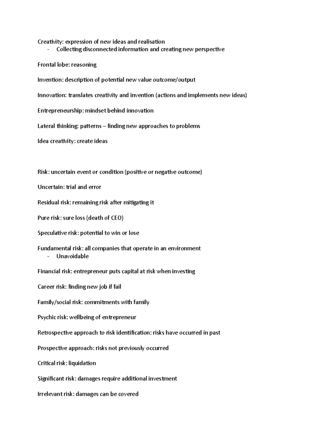 ME key words - Lecture notes - Creativity: expression of new ideas and ...