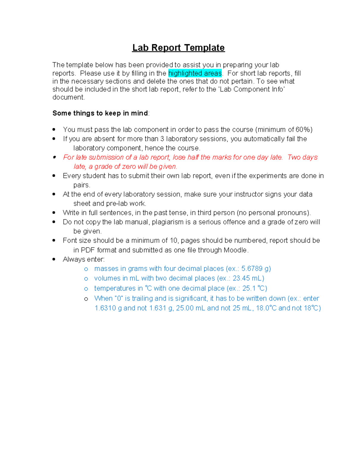 Lab report template v2 - Lab Report Template The template below has ...