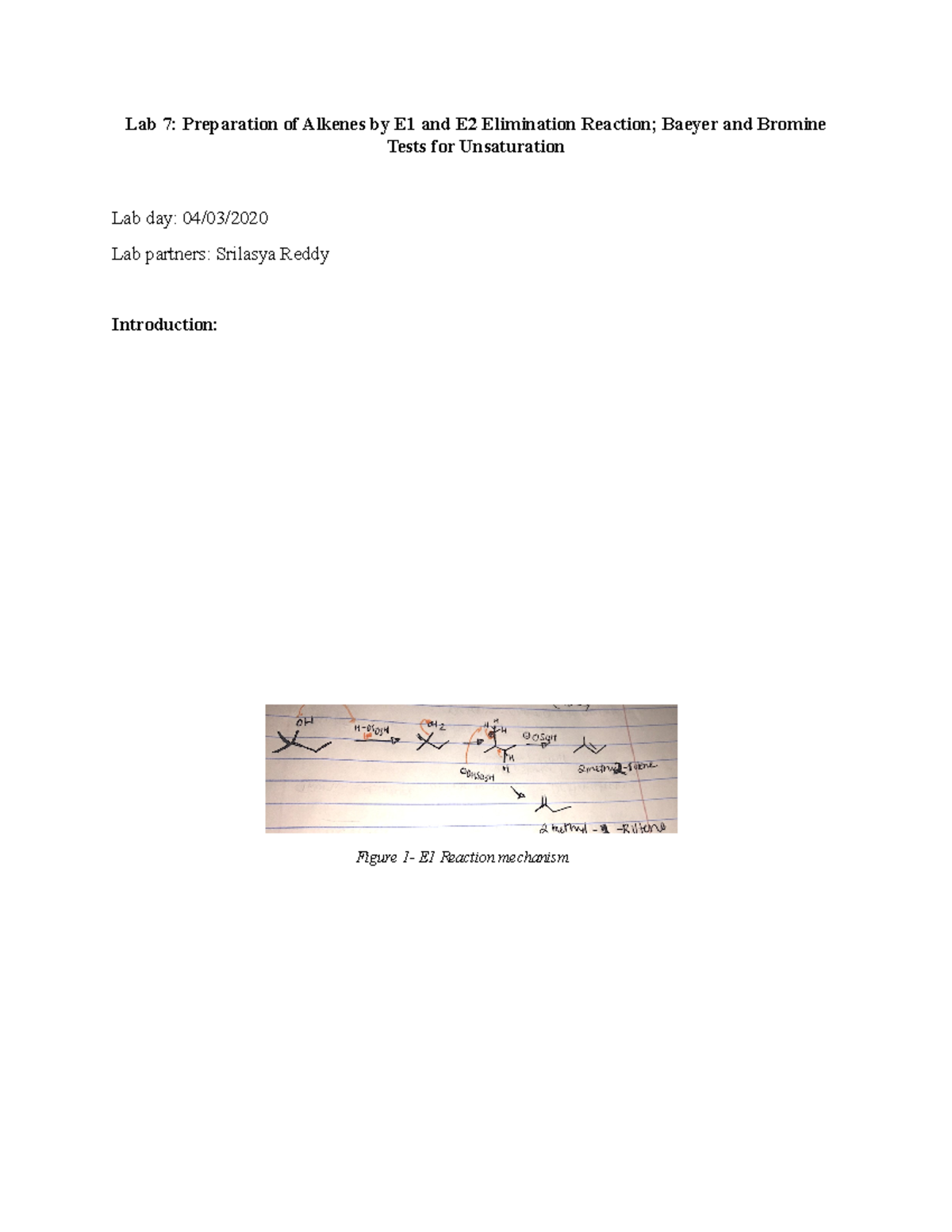 Orgo lab 7 - Lab report- Spring 2021 - Lab 7: Preparation of Alkenes by ...
