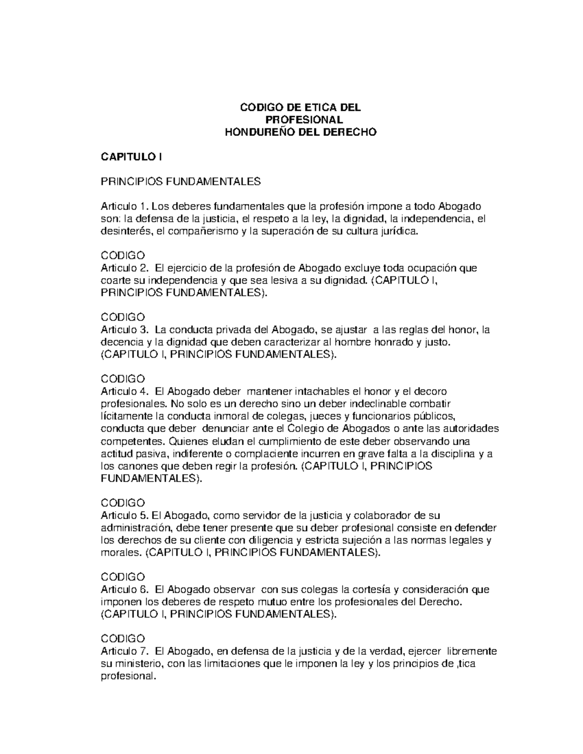 Codigo-etica honduras - CODIGO DE ETICA DEL PROFESIONAL HONDUREÑO DEL ...