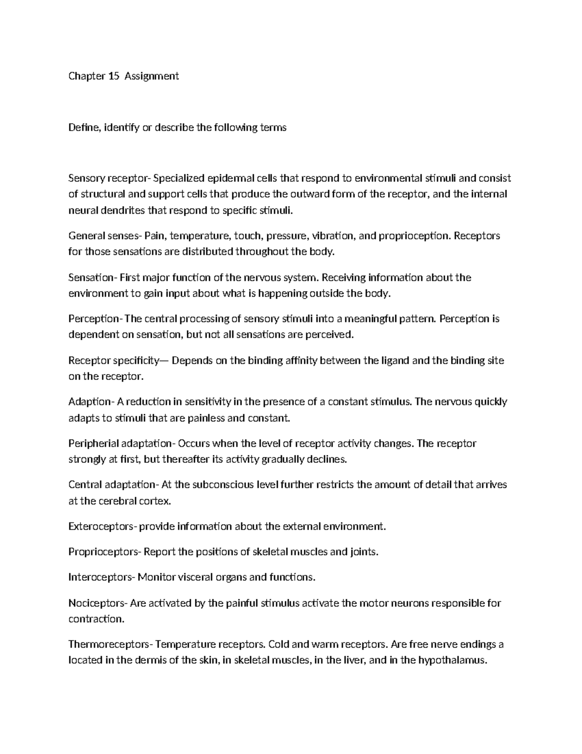 CHapter 15 assignment - N/a - Chapter 15 Assignment Define, identify or describe the following ...