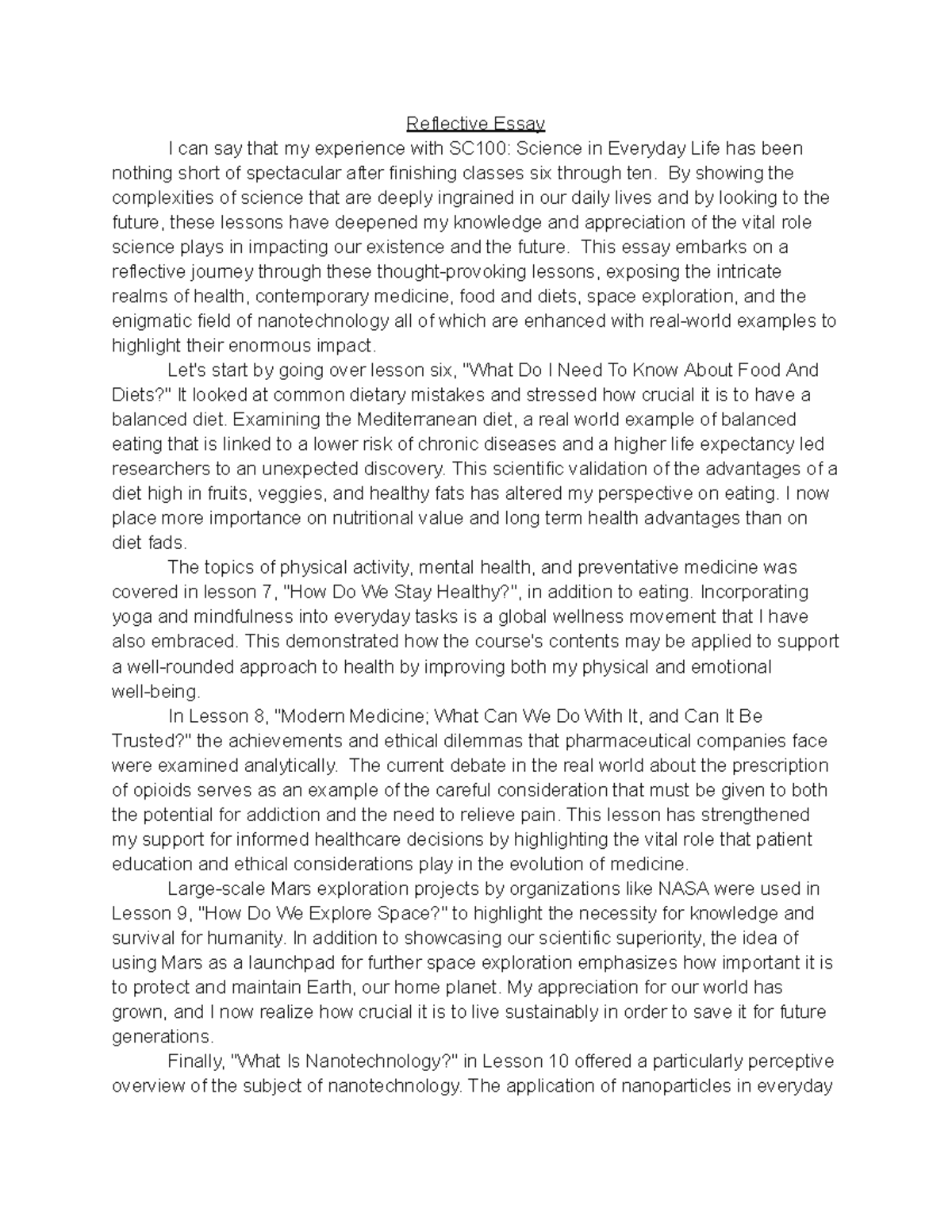 Reflective Essay 2 - Reflective Essay I can say that my experience with ...