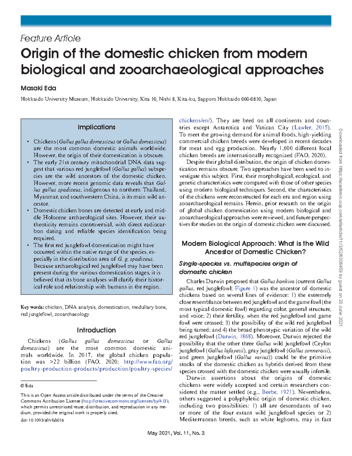 Origin of the domestic chicken from modern biological and ...